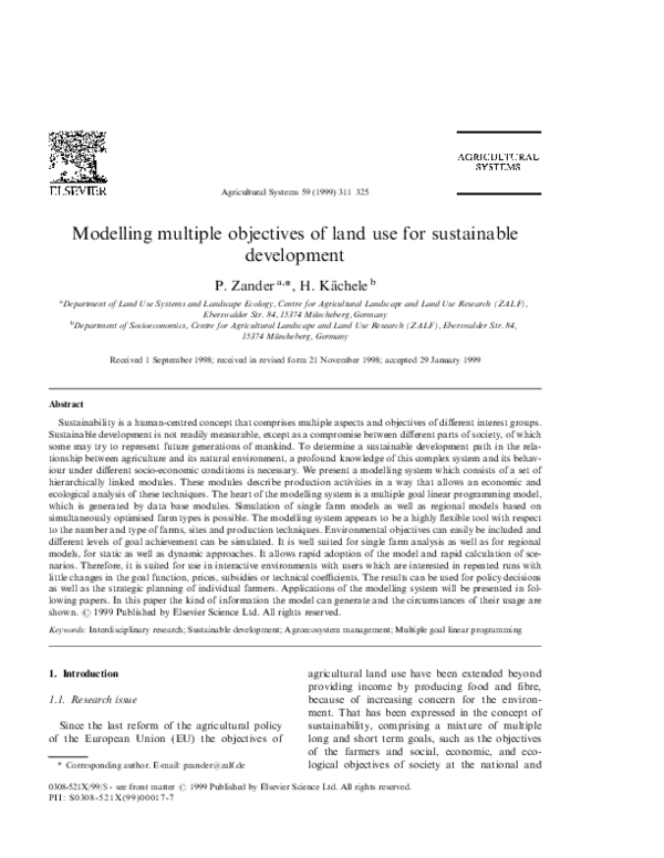 (PDF) Modelling multiple objectives of land use for sustainable development