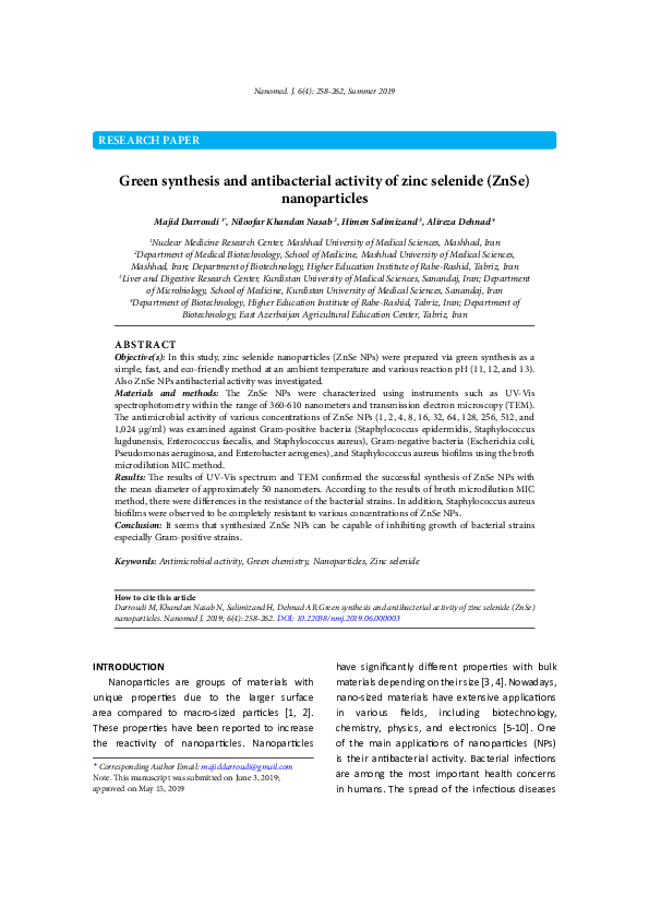 (PDF) Zinc selenide nanoparticles (ZnSe-NPs): Green synthesis and ...