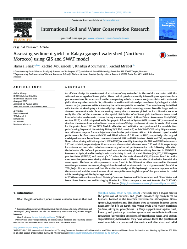 (PDF) Assessing sediment yield in Kalaya gauged watershed (Northern Morocco) using GIS and SWAT ...
