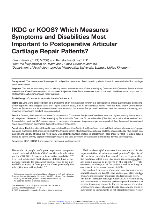 (PDF) IKDC or KOOS? Which Measures Symptoms and Disabilities Most ...