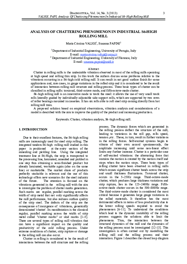 (PDF) VALIGI , PAPI , Analysis Of Chattering Phenomenon In Industrial S ... (PDF) VALIGI , PAPI , Analysis Of Chattering Phenomenon In Industrial S ...