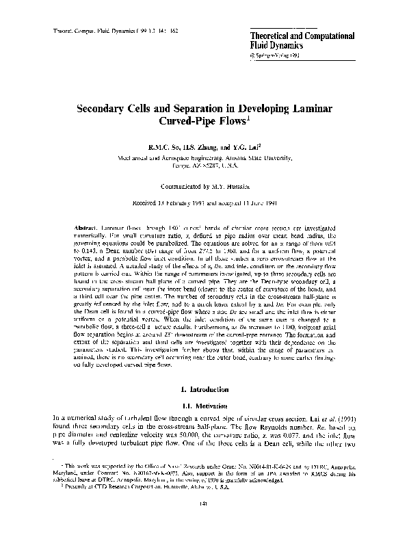 (PDF) Secondary cells and separation in developing laminar curved-pipe flows