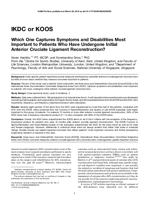 (PDF) IKDC or KOOS Which One Captures Symptoms and Disabilities Most ...