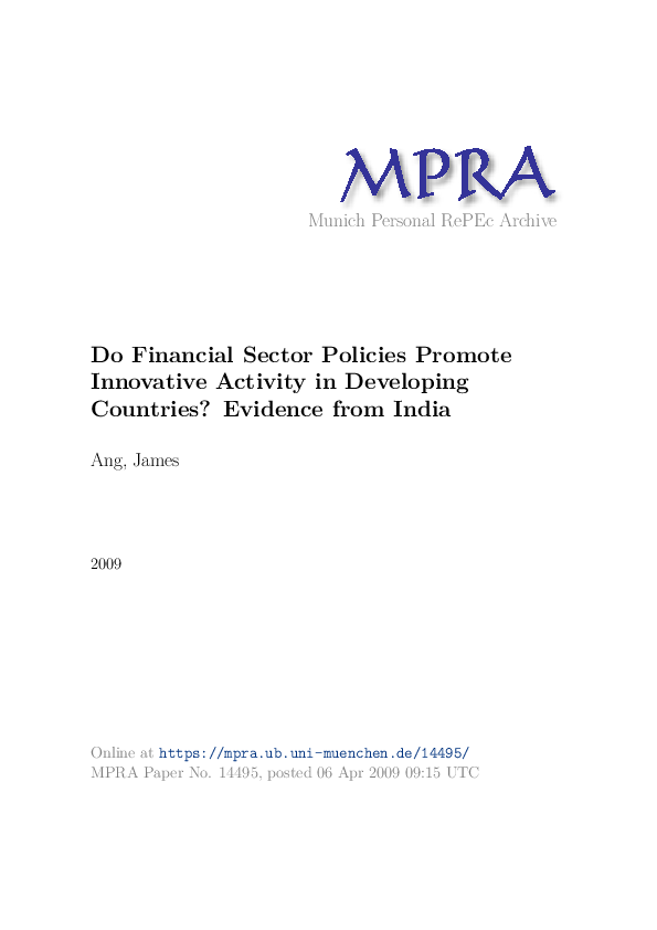 (PDF) Do Financial Sector Policies Promote Innovative Activity in ...