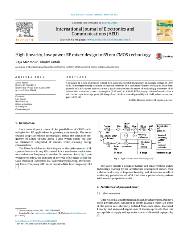(PDF) High linearity, low power RF mixer design in 65nm CMOS technology