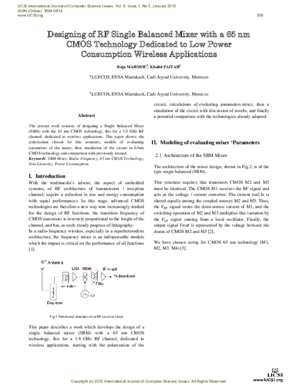 Pdf Cmos Technology Dedicated To Low Power Consumption Wireless Applications