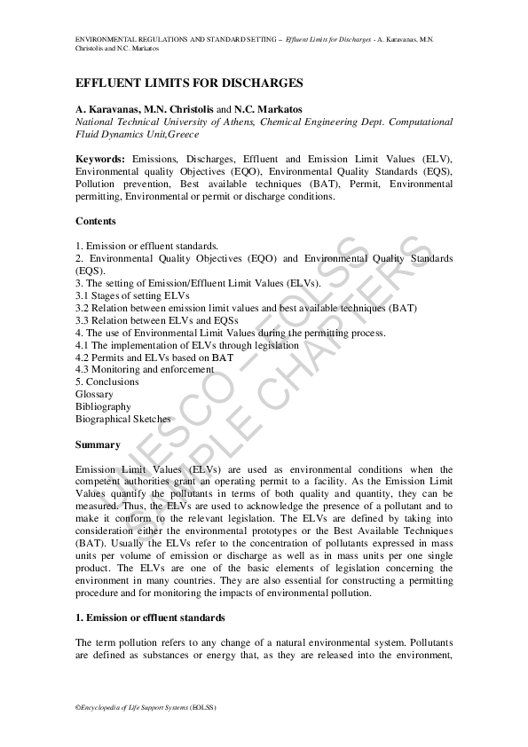 (PDF) ENVIRONMENTAL REGULATIONS AND STANDARD SETTING – Effluent Limits ...