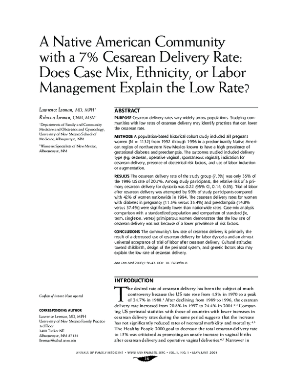 (PDF) A Native American Community with a 7% Cesarean Delivery Rate ...
