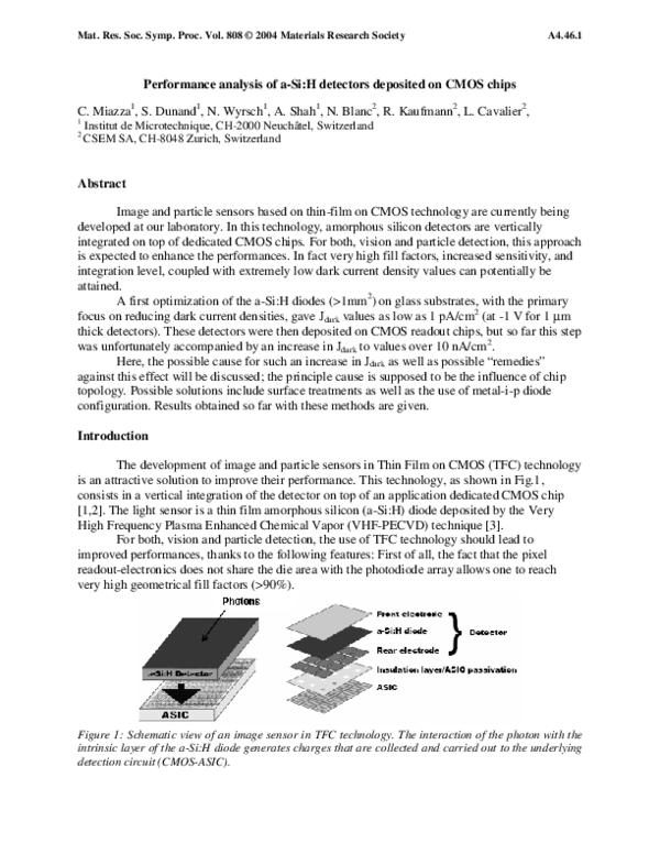 (PDF) Performance analysis of a-Si:H detectors deposited on CMOS chips