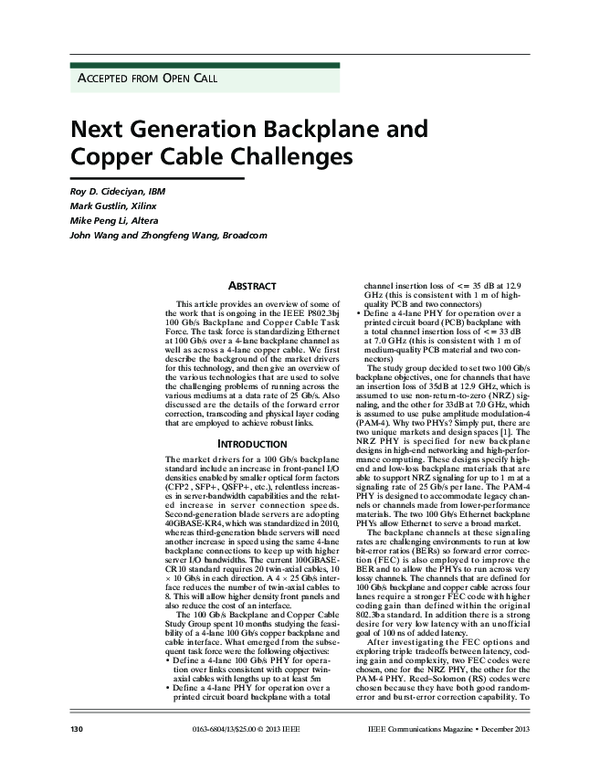 (PDF) Next generation backplane and copper cable challenges