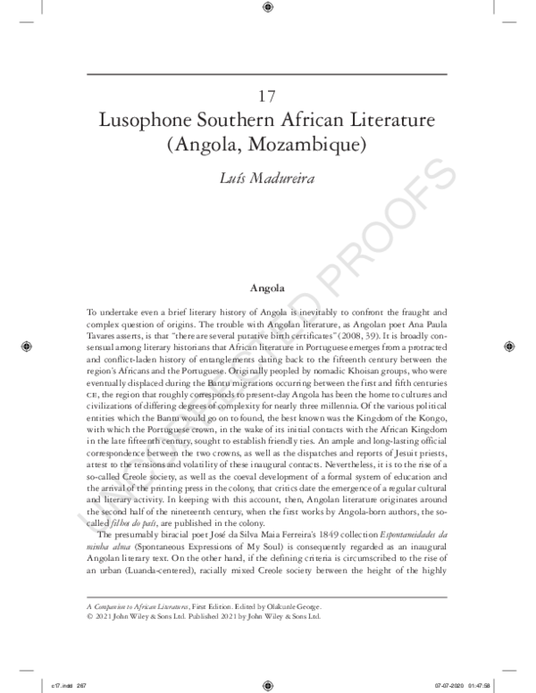 (PDF) Lusophone Southern African Literature (Angola, Mozambique)