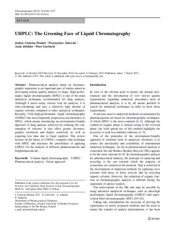 (PDF) UHPLC: The Greening Face of Liquid Chromatography
