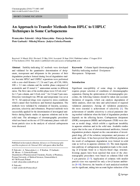 (PDF) An Approach to Transfer Methods from HPLC to UHPLC Techniques in ... (PDF) An Approach to Transfer Methods from HPLC to UHPLC Techniques in ...