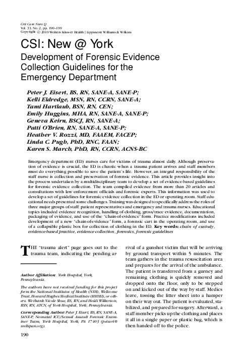 (PDF) CSI: New @ York: development of forensic evidence collection ...