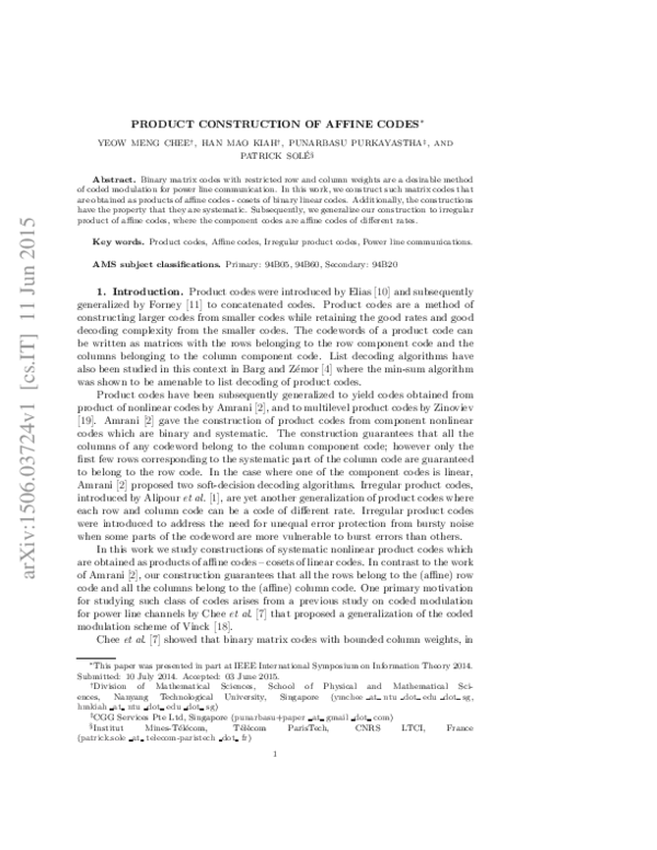 (PDF) Product construction of affine codes