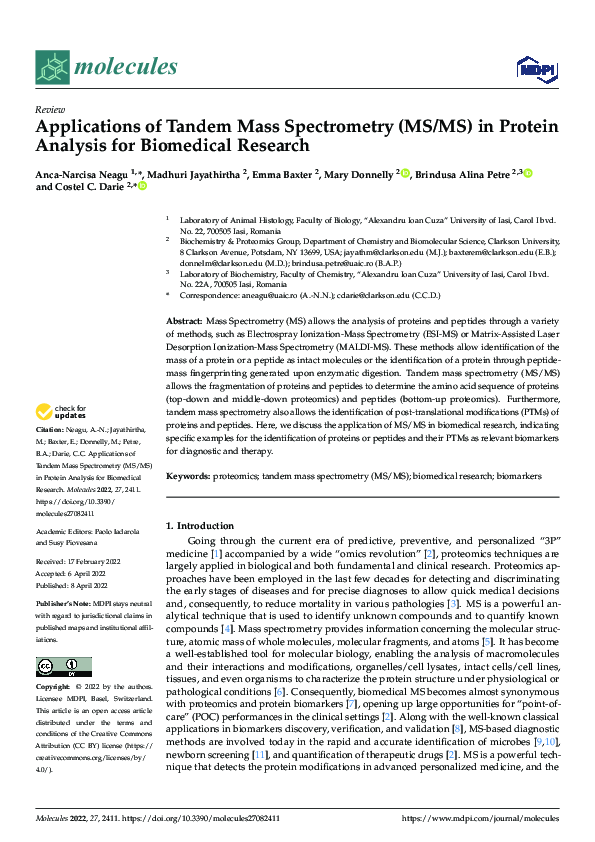 (PDF) Applications of Tandem Mass Spectrometry (MS/MS) in Protein ...