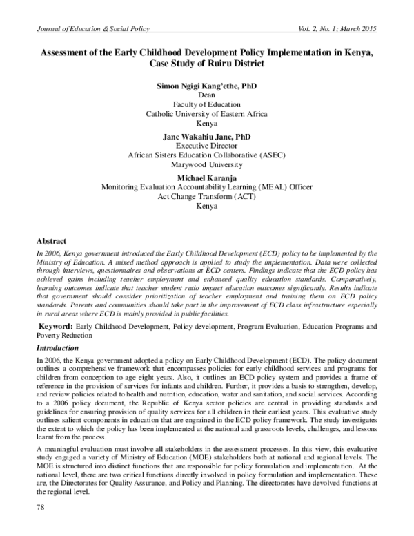 (PDF) Assessment of the Early Childhood Development Policy ...