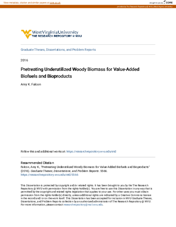 (PDF) Pretreating Underutilized Woody Biomass for Value-Added Biofuels ...