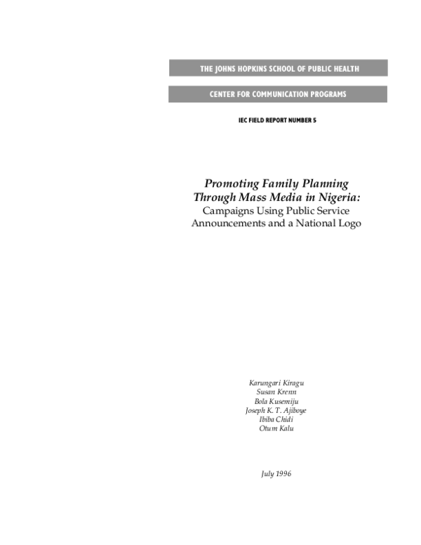 (PDF) Promoting family planning through mass media in Nigeria ...
