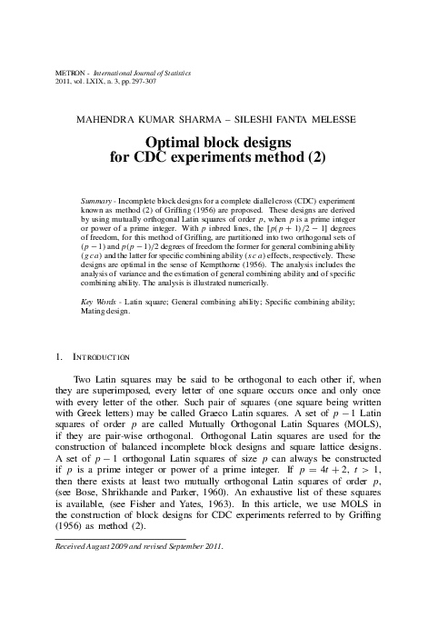 (PDF) Optimal block designs for CDC experiments method (2)