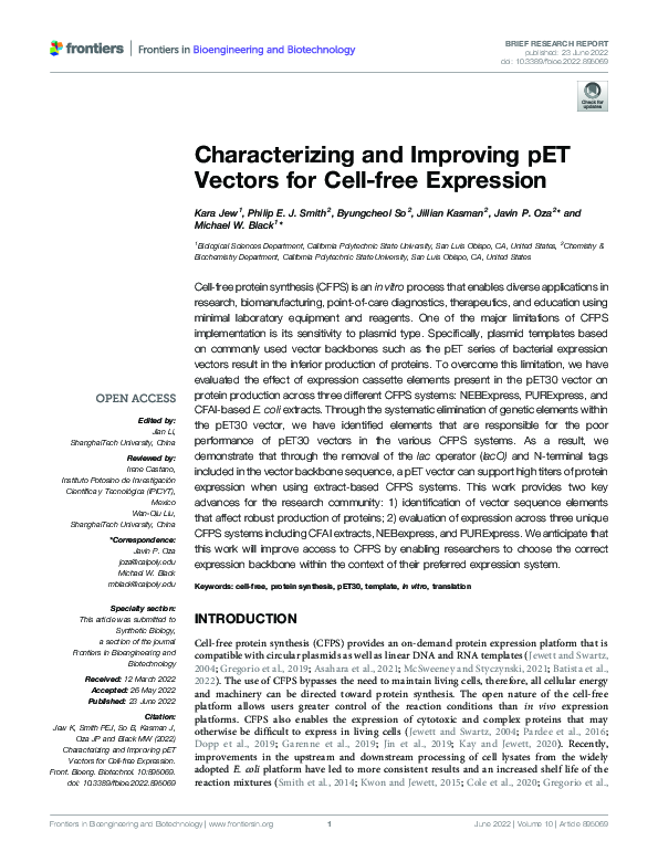 (PDF) Characterizing and Improving pET Vectors for Cell-free Expression