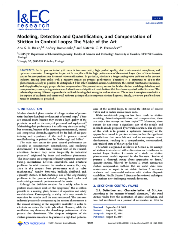 Pdf Modeling Detection And Quantification And Compensation Of Stiction In Control Loops The