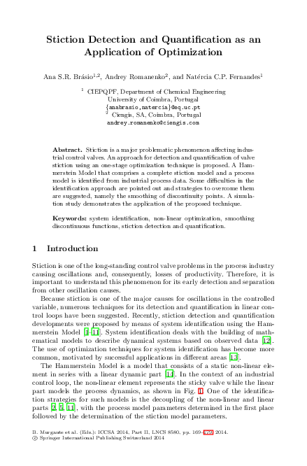 Pdf Stiction Detection And Quantification As An Application Of Optimization Andrey Romanenko 