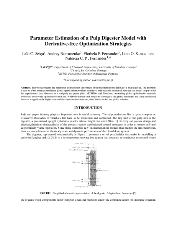 Pdf Parameter Estimation Of A Pulp Digester Model With Derivative