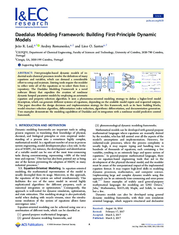 Pdf Daedalus Modeling Framework Building First Principle Dynamic Models