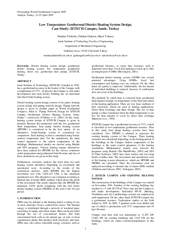 (PDF) Low Temperature Geothermal District Heating System Design. Case ...
