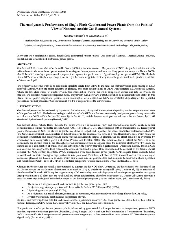 (PDF) Thermodynamic Performance of Single-Flash Geothermal Power Plants ...