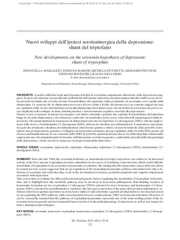 (PDF) [New developments on the serotonin hypothesis of depression ...