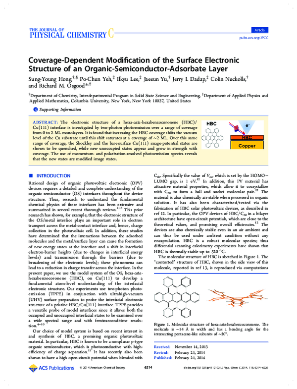 (PDF) Coverage-Dependent Modification of the Surface Electronic ...