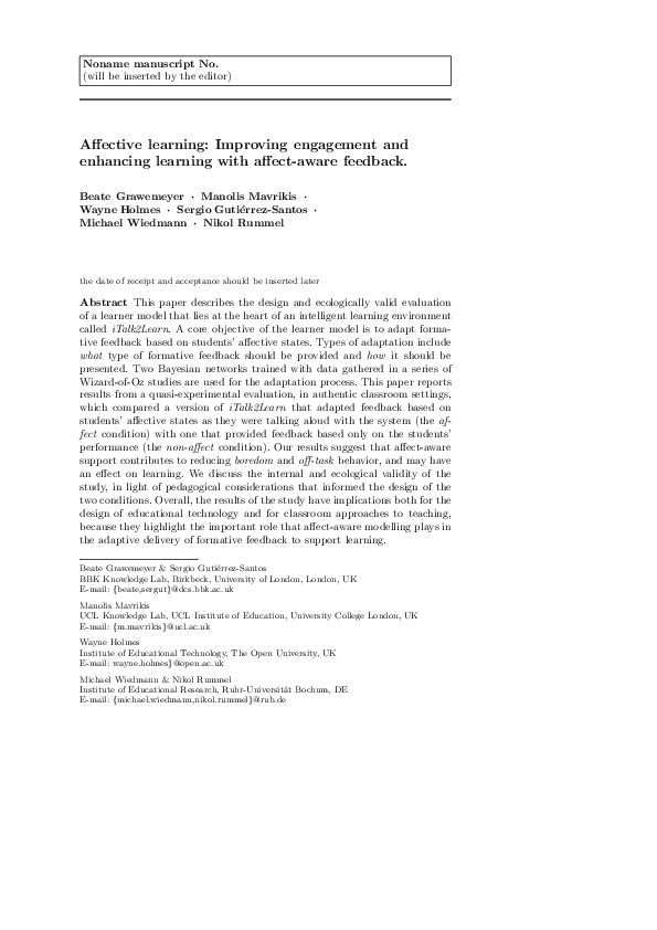 (PDF) Affective learning: improving engagement and enhancing learning ...