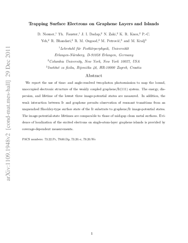 (PDF) Trapping surface electrons on graphene layers and islands