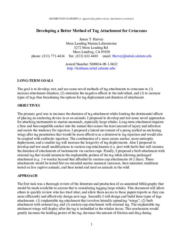 (PDF) Developing a Better Method of Tag Attachment for Cetaceans