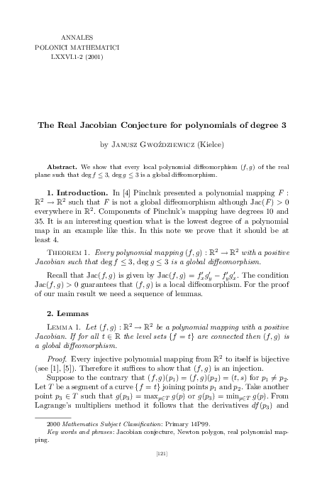 (PDF) The Real Jacobian Conjecture for polynomials of degree 3 | Janusz ...