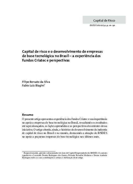(PDF) Capital de risco e o desenvolvimento de empresas de base ...