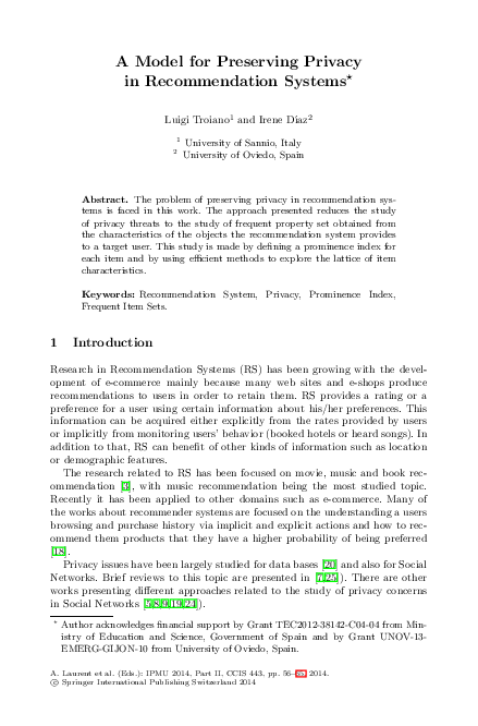 (PDF) A Model for Preserving Privacy in Recommendation Systems