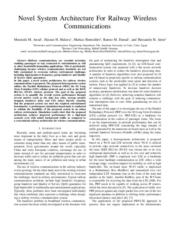 (PDF) Novel system architecture for railway wireless communications
