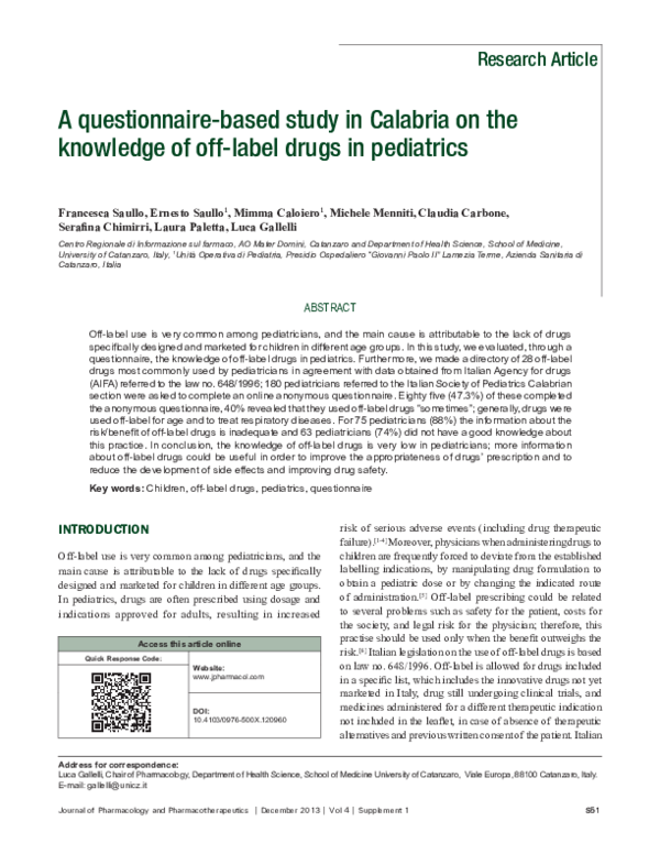 (PDF) A questionnaire-based study in Calabria on the knowledge of off ...