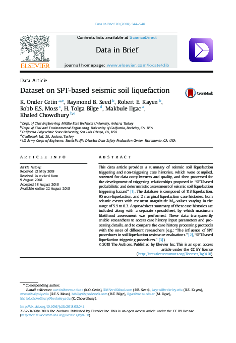 (PDF) Dataset on SPT-based seismic soil liquefaction