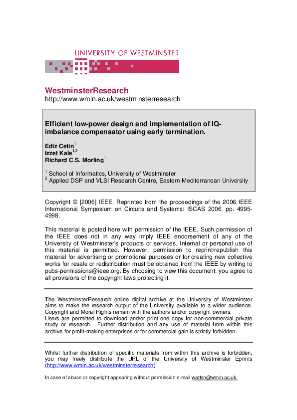 (PDF) Efficient Low-Power Design and Implementation of IQ-Imbalance Compensator using Early ...