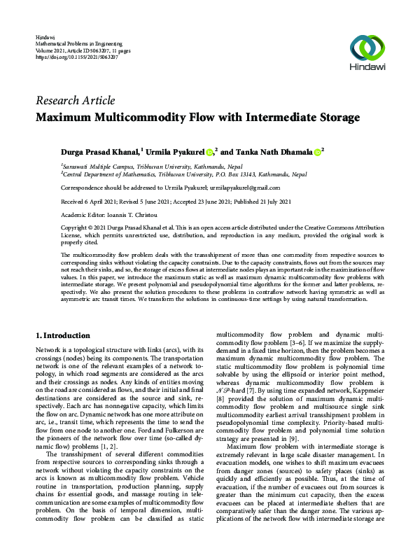 Pdf Maximum Multicommodity Flow With Intermediate Storage Durga Prasad Khanal