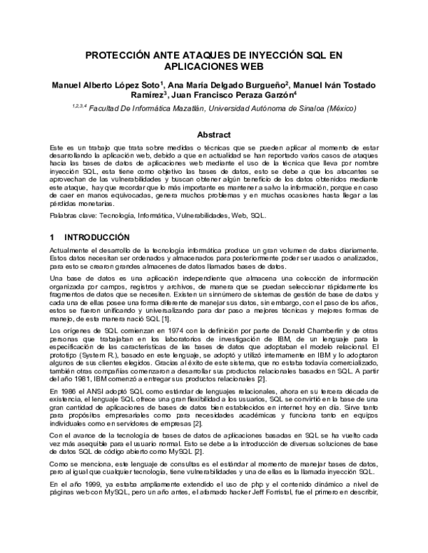 (PDF) Protección Ante Ataques De Inyección SQL en Aplicaciones Web