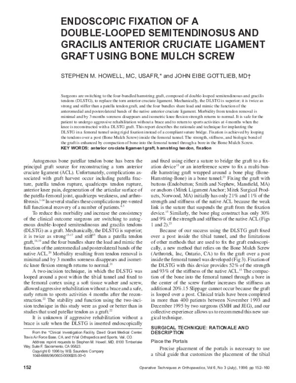 (PDF) Endoscopic fixation of a double-looped semitendinosus and ...