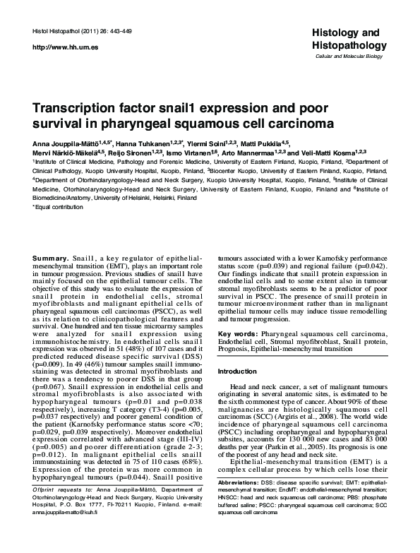(PDF) Transcription factor snail1 expression and poor survival in ...