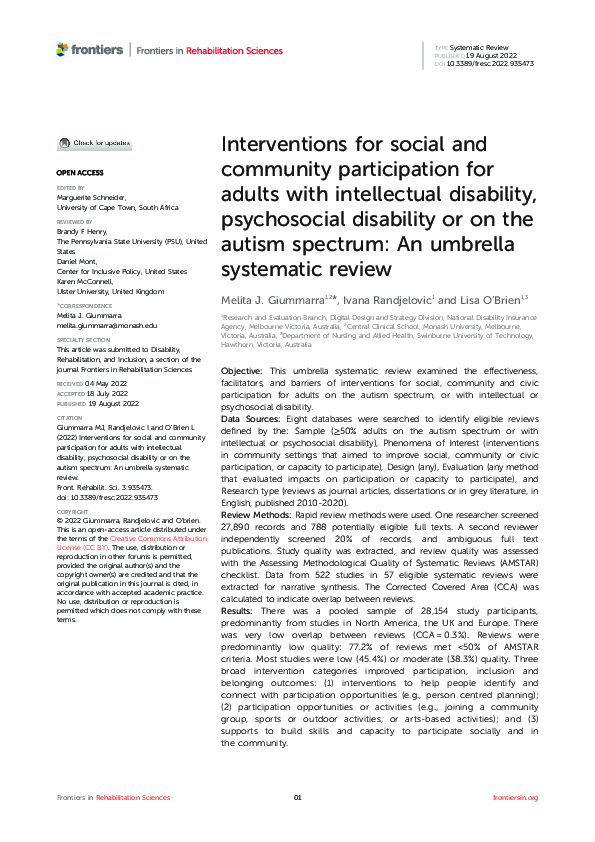 (PDF) Interventions for social and community participation for adults with intellectual ...