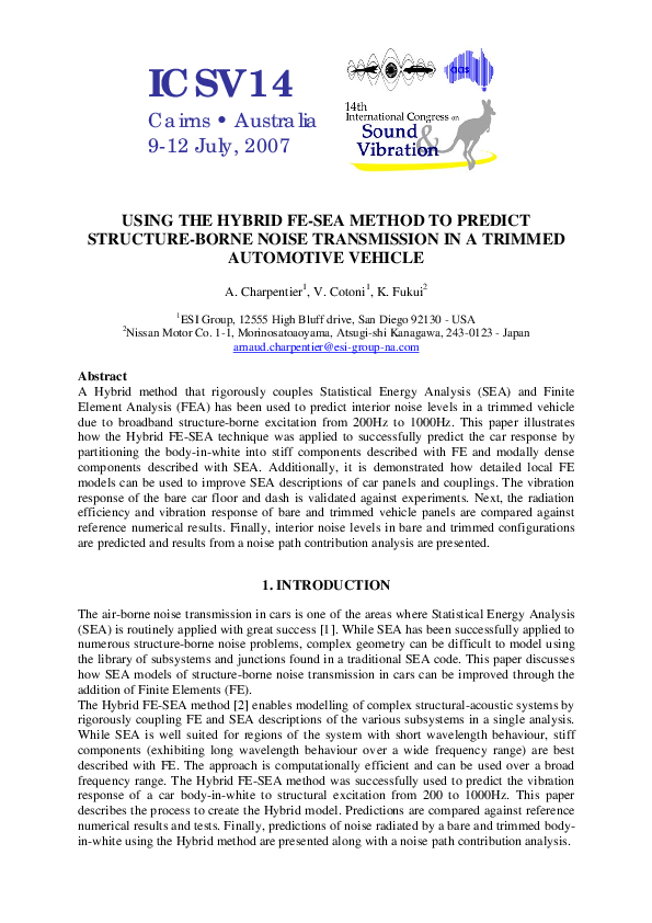 (PDF) Using the Hybrid FE-SEA Method to Predict Structure-borne Noise Transmission in aTrimmed ...