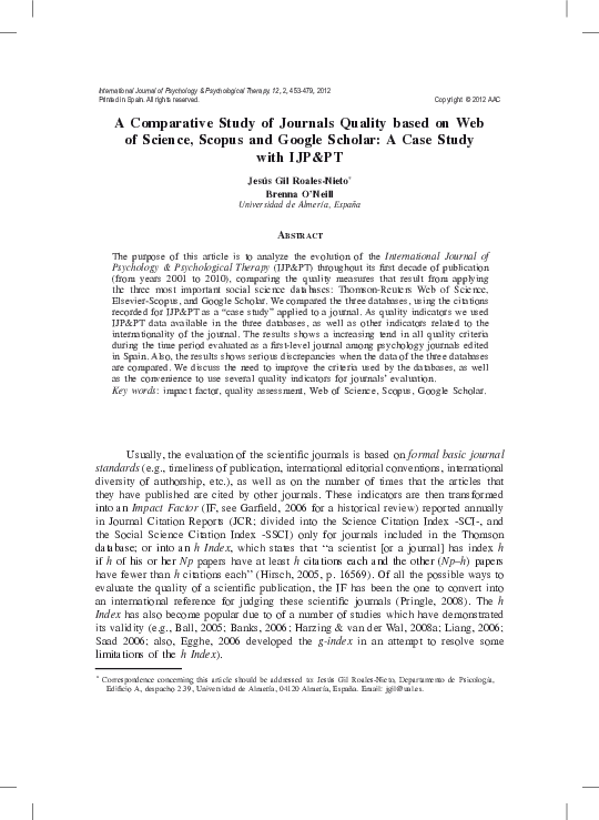 (PDF) A comparative study of journals quality based on web of science ...